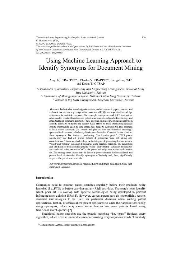 (PDF) Using Machine Learning Approach to Identify Synonyms for Document ...