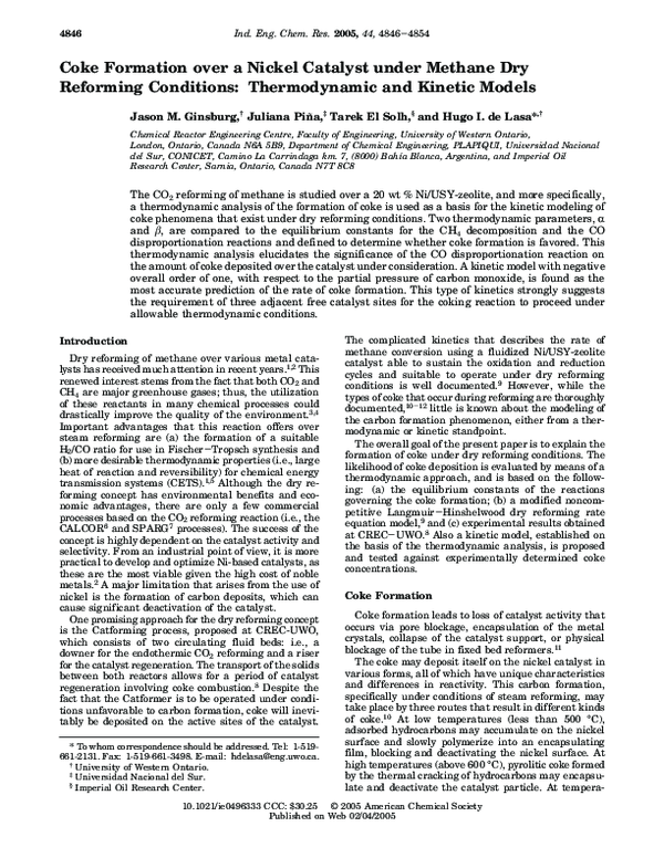 (PDF) Coke formation over a nickel catalyst under methane dry reforming ...