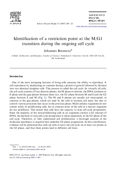 (PDF) Identification of a restriction point at the M/G1 transition ...