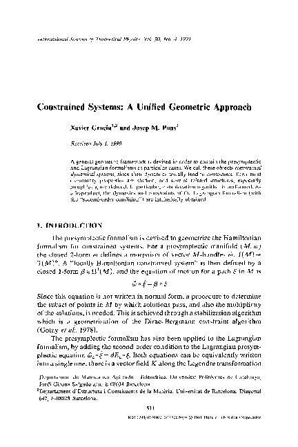 (PDF) Unified Geometric Framework for Constrained Systems