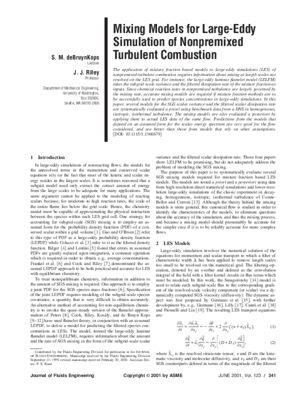 (PDF) Mixing Models for Large-Eddy Simulation of Nonpremixed Turbulent Combustion