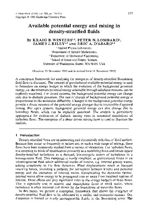 (PDF) Available potential energy and mixing in density-stratified fluids