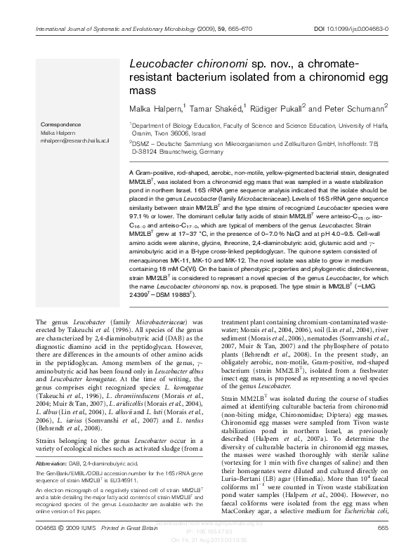 (PDF) Leucobacter chironomi sp. nov., a chromate-resistant bacterium ...