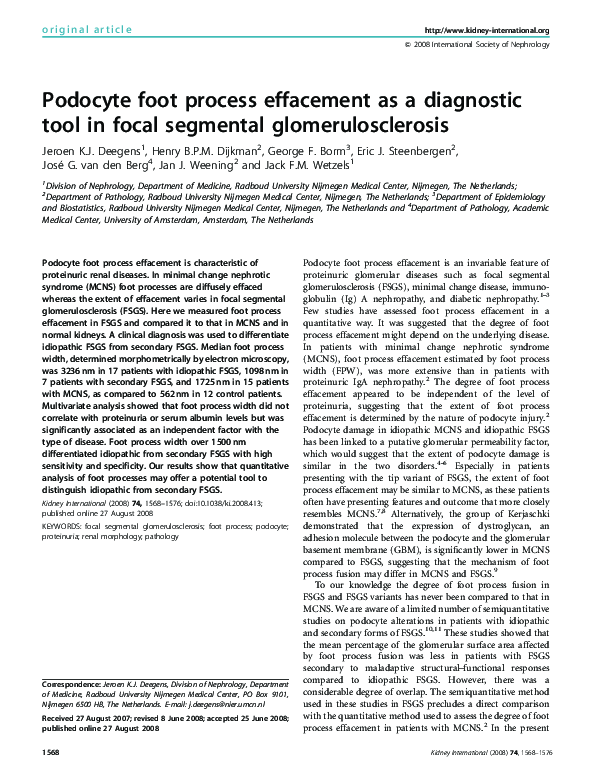 (PDF) Podocyte foot process effacement as a diagnostic tool in focal ...