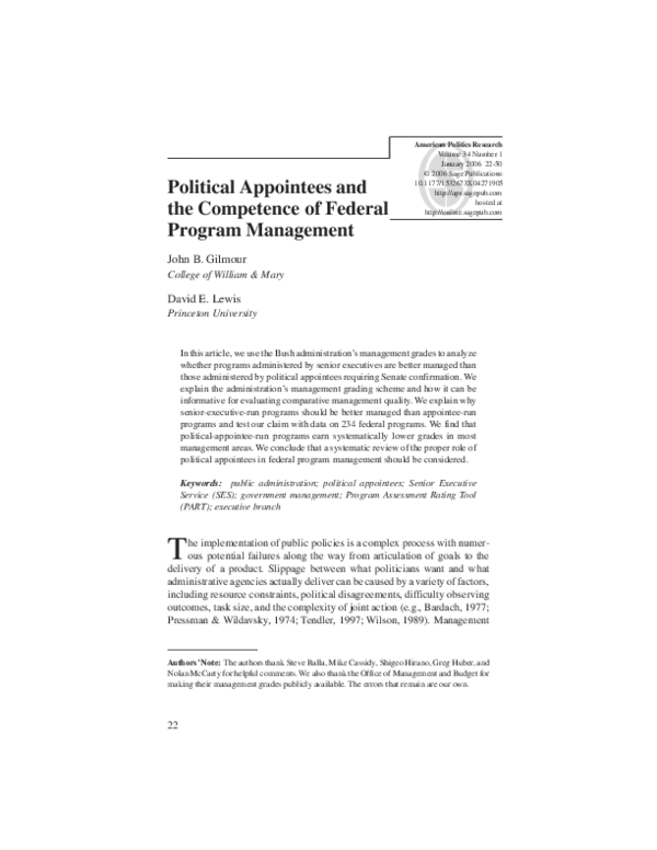 (PDF) Political Appointees and the Competence of Federal Program Management