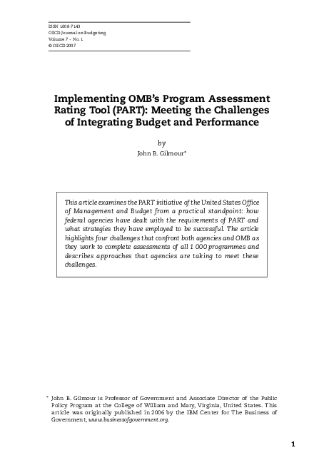 (PDF) Implementing OMB's Program Assessment Rating Tool (PART)