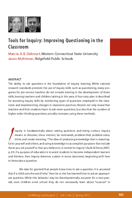(PDF) Tools for Inquiry: Improving Questioning in the Classroom