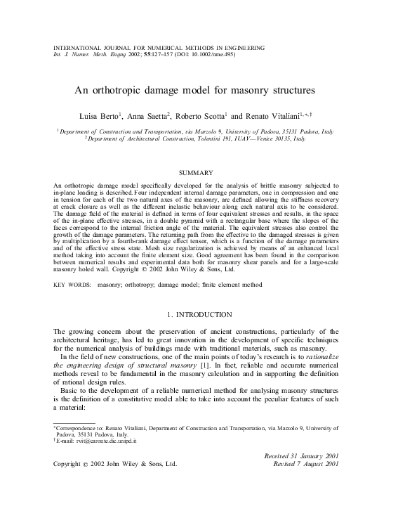 (PDF) An orthotropic damage model for masonry structures
