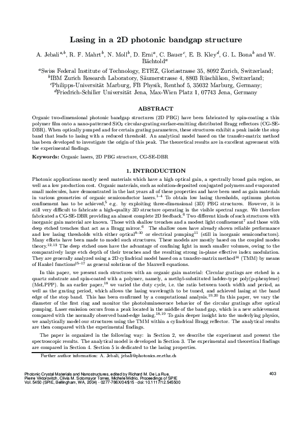 (PDF) Lasing in a 2 D photonic bandgap structure