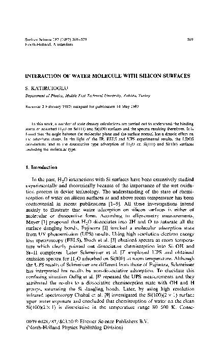 (PDF) Interaction of water molecule with silicon surfaces