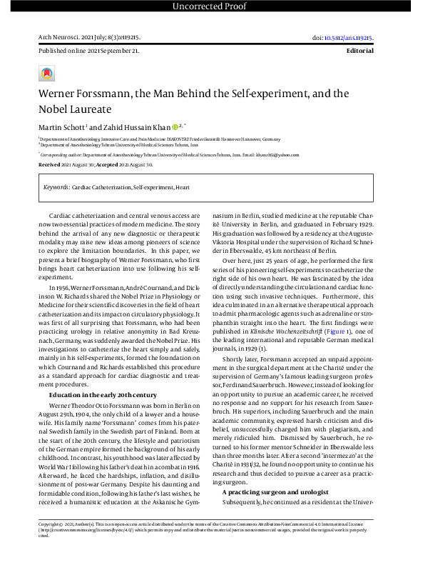 (PDF) Werner Forssmann, the Man Behind the Self-experiment, and the ...