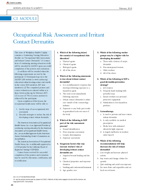 (PDF) Occupational risk assessment and irritant contact dermatitis