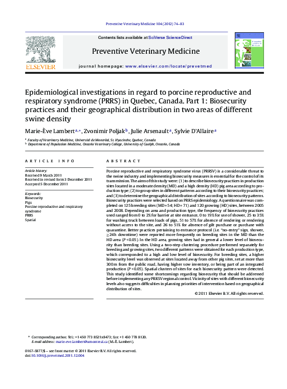 (PDF) Epidemiological investigations in regard to porcine reproductive ...