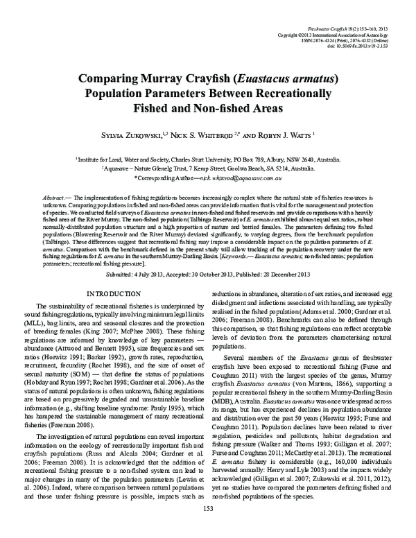 (PDF) Comparing Murray Crayfish (Euastacus armatus) Population ...