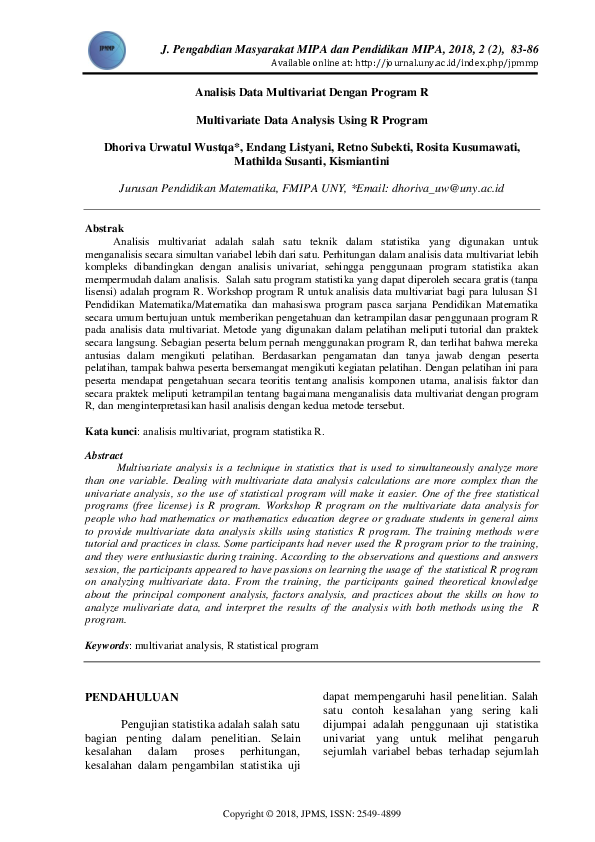 (PDF) Analisis Data Multivariat Dengan Program R