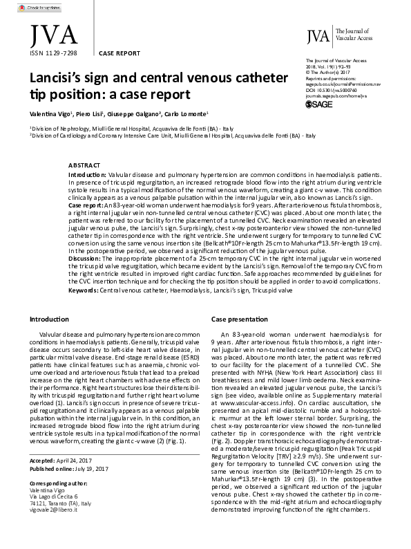 (PDF) Lancisi’s sign and central venous catheter tip position: a case ...