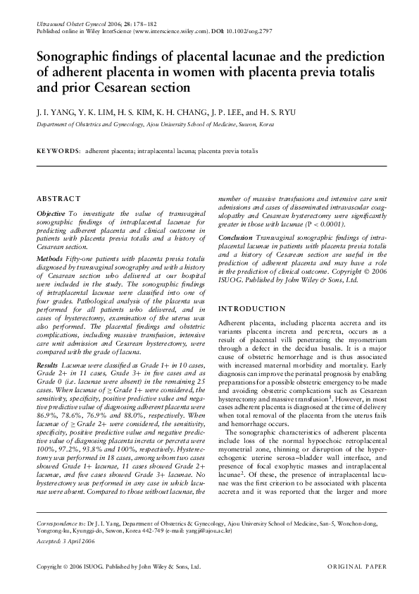 (PDF) Sonographic findings of placental lacunae and the prediction of ...