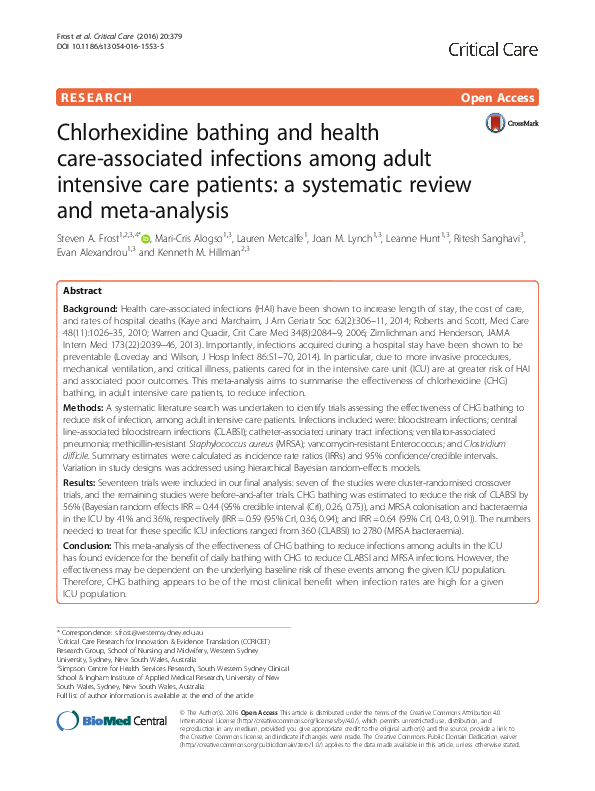 (PDF) Chlorhexidine Bathing and Infections in ICU