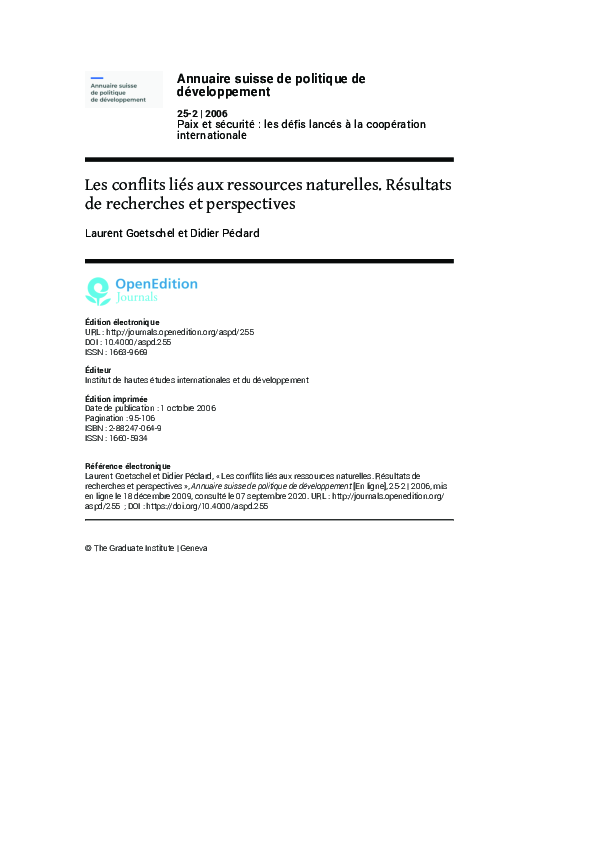 (PDF) Les conflits liés aux ressources naturelles. Résultats de ...