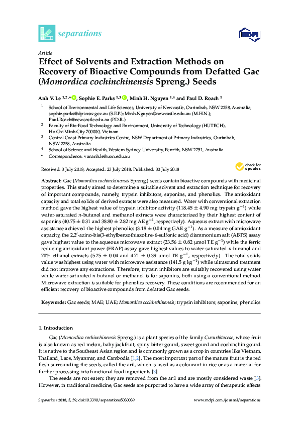 (PDF) Effect of Solvents and Extraction Methods on Recovery of Bioactive Compounds from Defatted ...