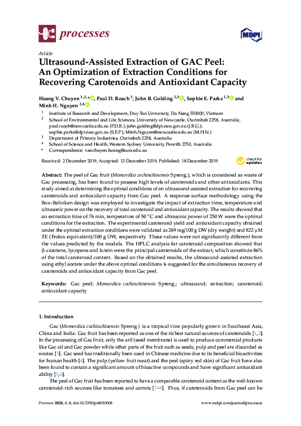 (PDF) Ultrasound-Assisted Extraction of GAC Peel: An Optimization of Extraction Conditions for ...