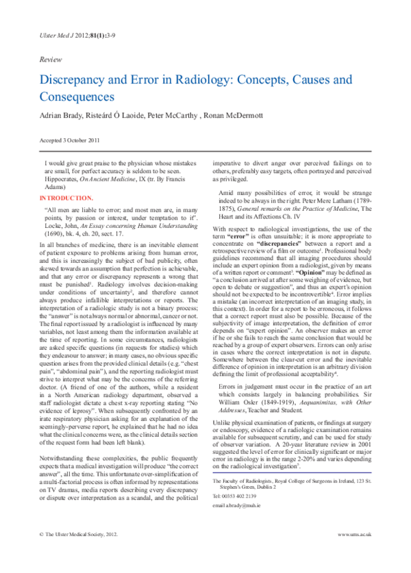 (PDF) Discrepancy and Error in Radiology: Concepts, Causes and Consequences