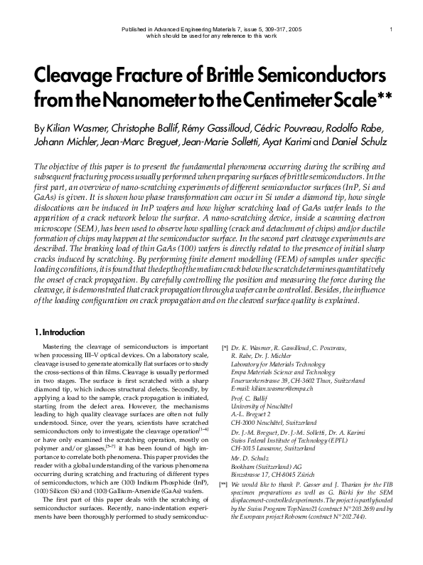 (PDF) Cleavage Fracture of Brittle Semiconductors from the Nanometre to ...