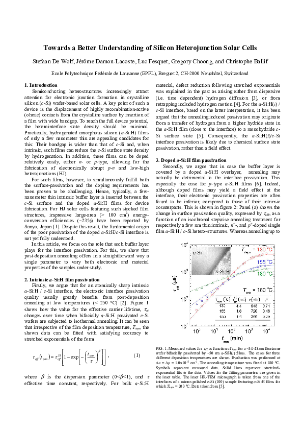 (PDF) Towards a Better Understanding of Silicon Heterojunction Solar Cells