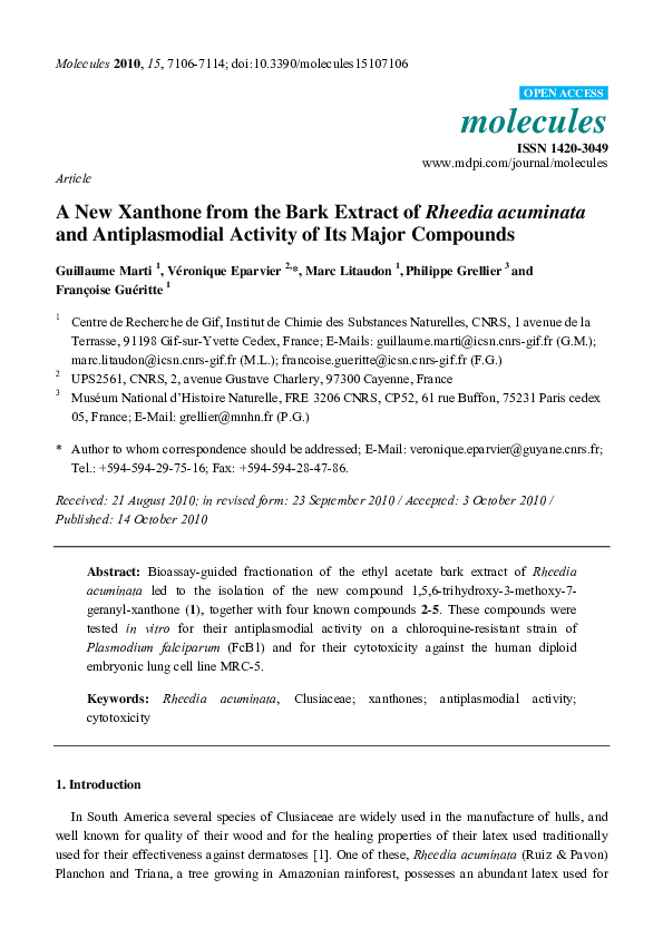 (PDF) A New Xanthone from the Bark Extract of Rheedia acuminata and ...