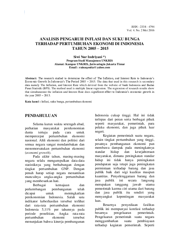 (PDF) Analisis Pengaruh Inflasi Dan Suku Bunga Terhadap Pertumbuhan Ekonomi DI Indonesia Tahun ...