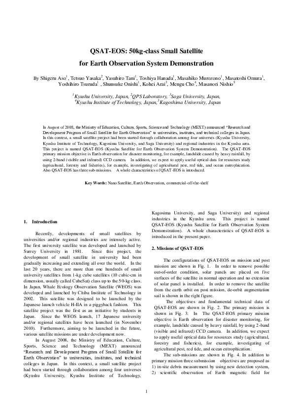 (PDF) QSAT-EOS: 50kg-class Small Satellite for Earth Observation System ...