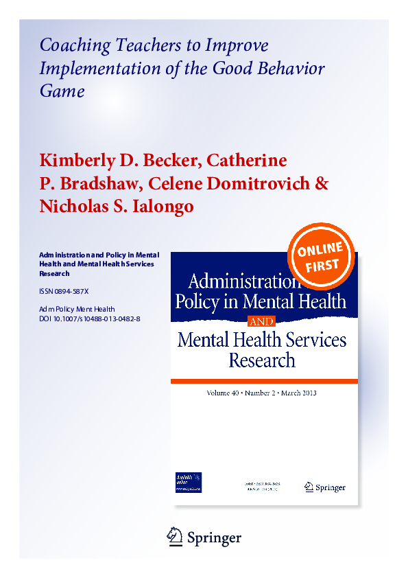 (PDF) Coaching Teachers to Improve the Implementation Quality of Evidence-Based Programs ...