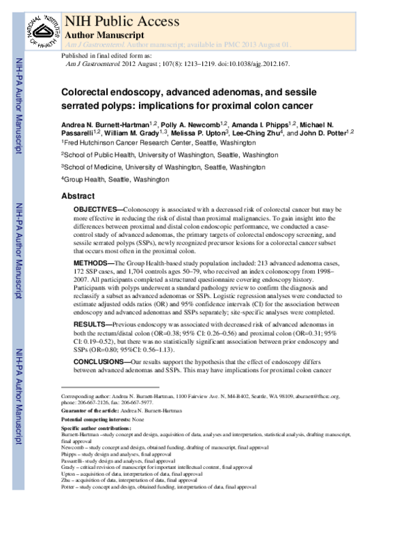 (PDF) Colorectal Endoscopy, Advanced Adenomas, and Sessile Serrated ...