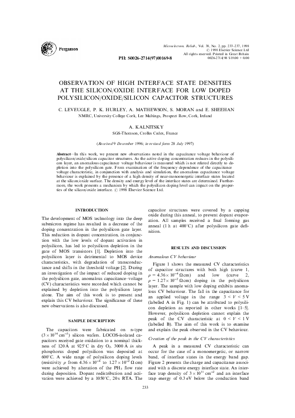 (PDF) Observation of high interface state densities at the silicon ...