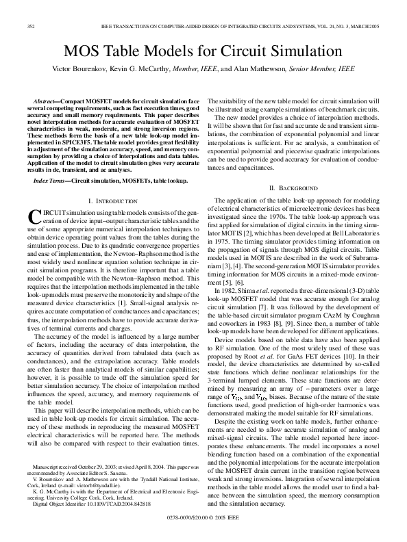 (PDF) MOS table models for circuit simulation
