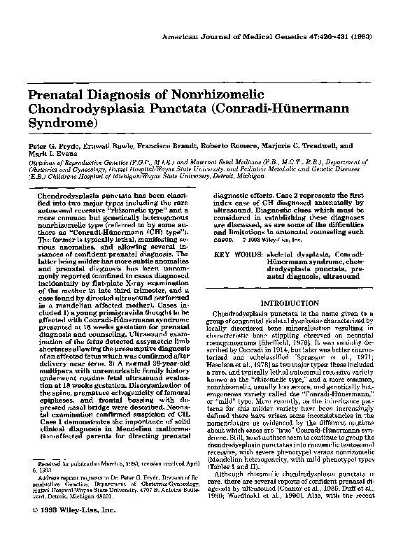 (PDF) Prenatal diagnosis of nonrhizomelic chondrodysplasiapunctata ...