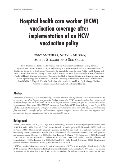(PDF) Hospital health care worker (HCW) vaccination coverage after ...