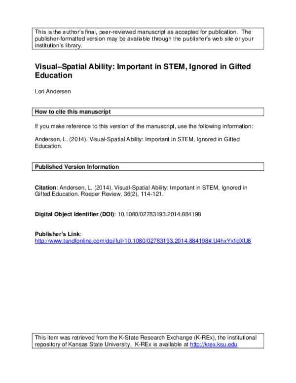(PDF) Visual–Spatial Ability: Important in STEM, Ignored in Gifted ...