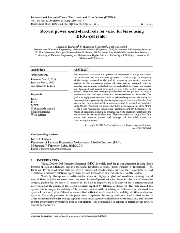(PDF) Robust power control methods for wind turbines using DFIG ...