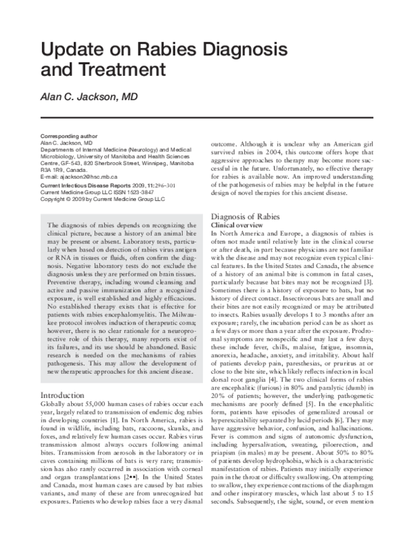(PDF) Update on rabies diagnosis and treatment