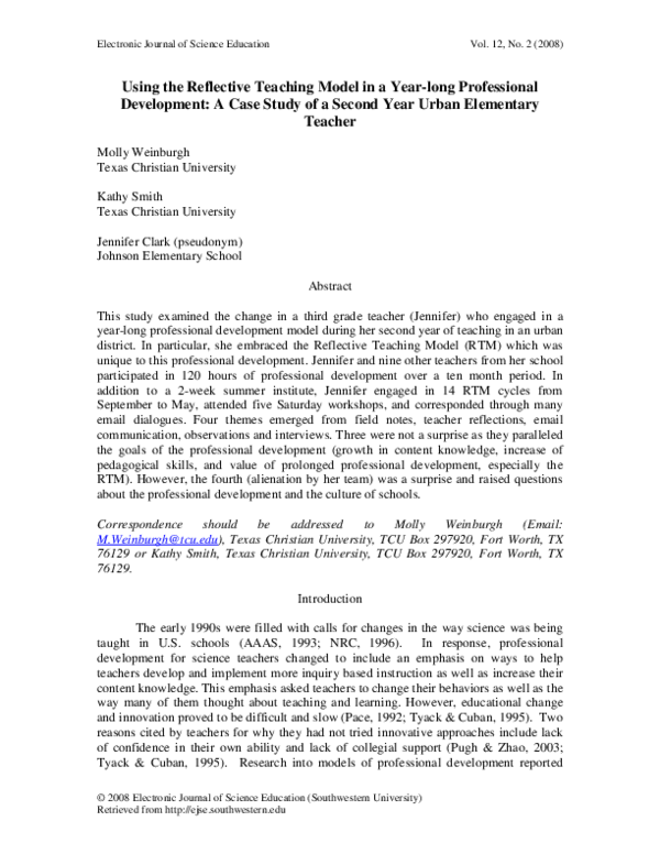 (PDF) Using the Reflective Teaching Model in a Year-long ...