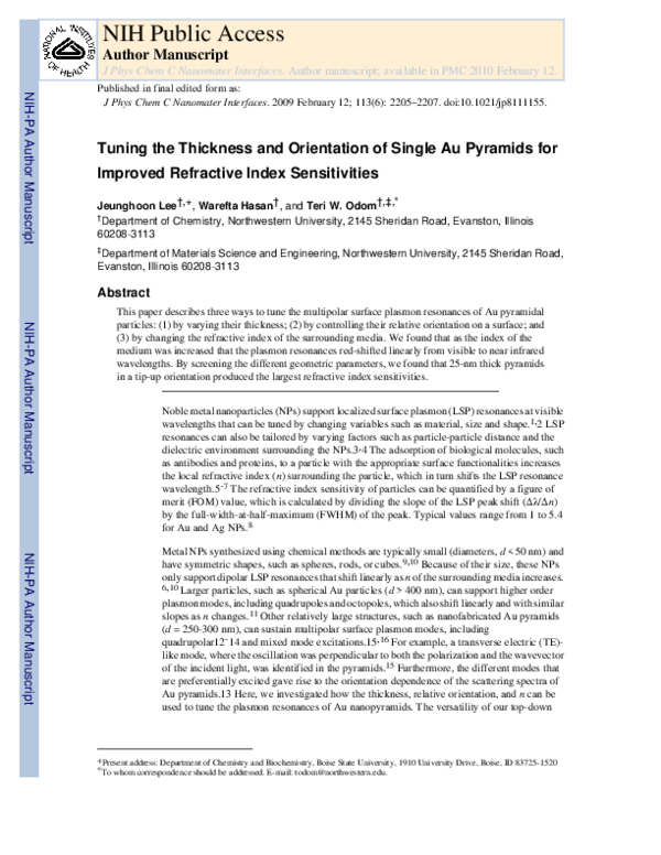 (PDF) Tuning the Thickness and Orientation of Single Au Pyramids for ...