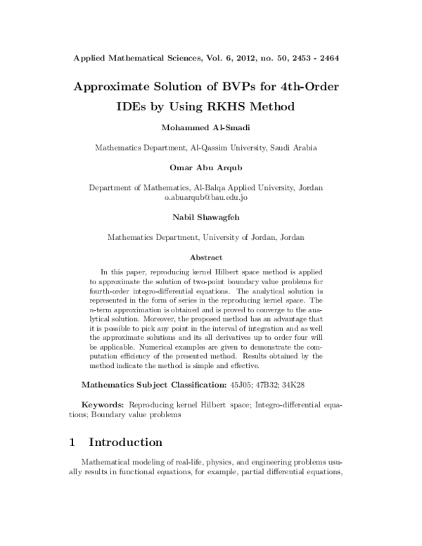 Pdf Approximate Solution Of Bvps For 4th Order Ides By Using Rkhs