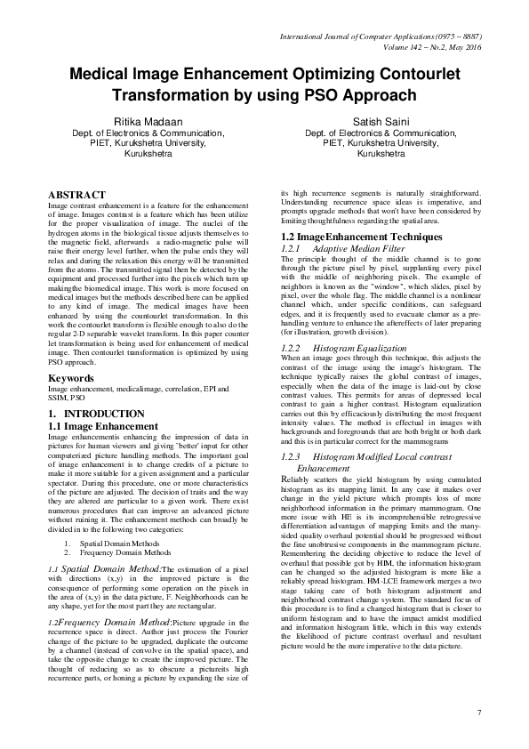 (PDF) Medical Image Enhancement Optimizing Contourlet Transformation by ...