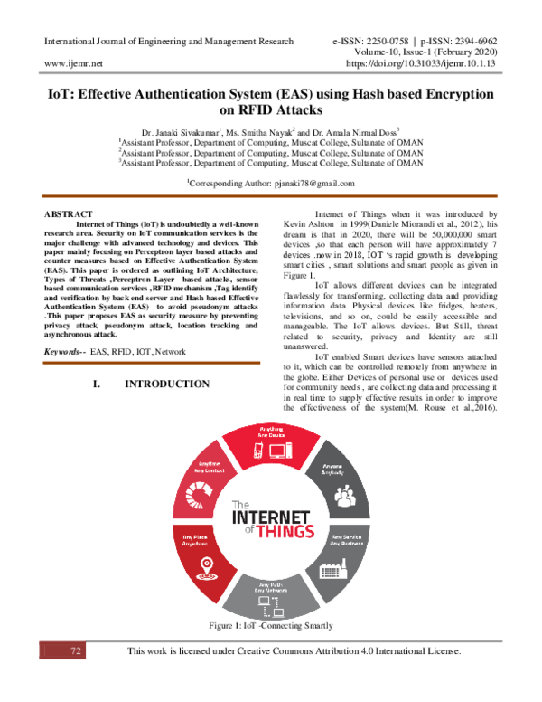 (PDF) IoT: Effective Authentication System (EAS) using Hash based ...