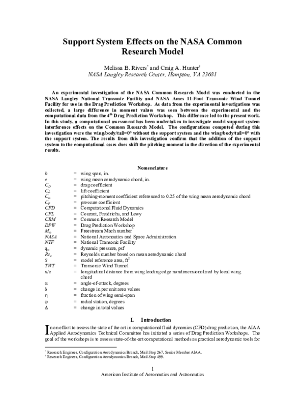 (PDF) Support System Effects on the NASA Common Research Model