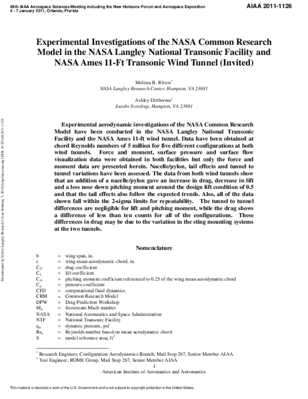 (PDF) Experimental Investigations of the NASA Common Research Model in ...