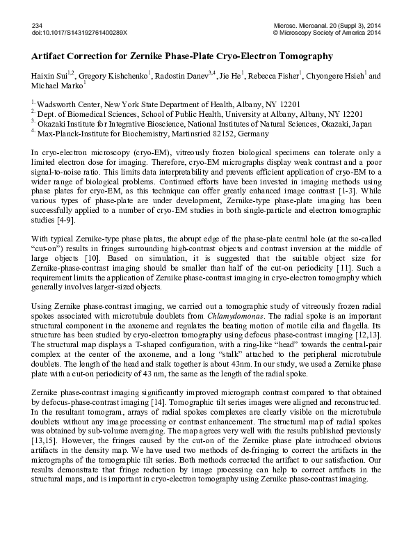 (PDF) Artifact Correction for Zernike Phase-Plate Cryo-Electron Tomography