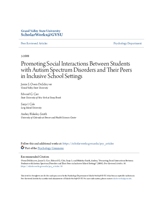 (PDF) Promoting social interactions between students with autism ...