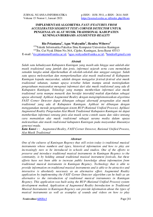 Pdf Implementasi Algoritma Fast Features From Accelerated Segment Test Corner Detector Untuk